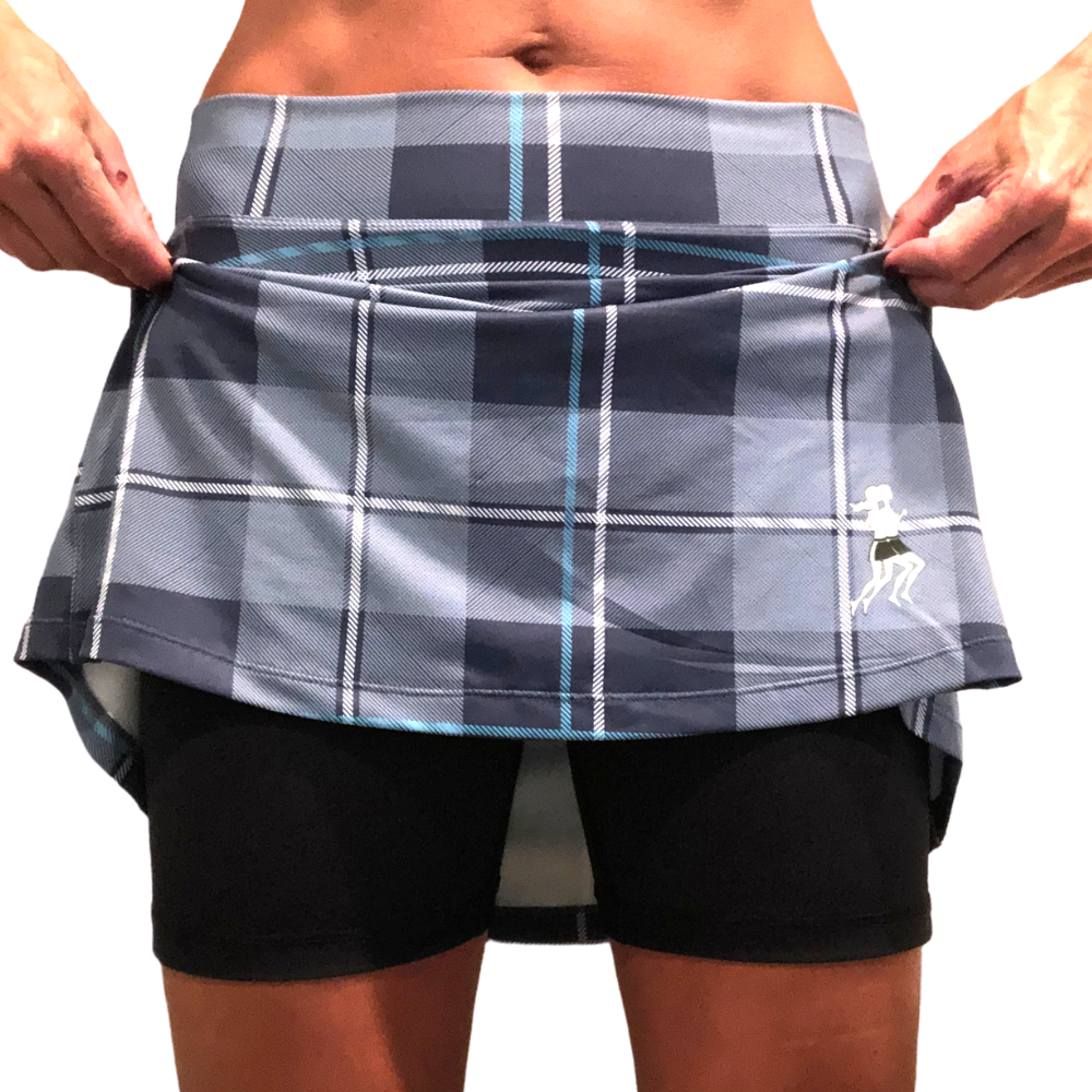 Blue Plaid long knee length modest running skirt – RunningSkirts